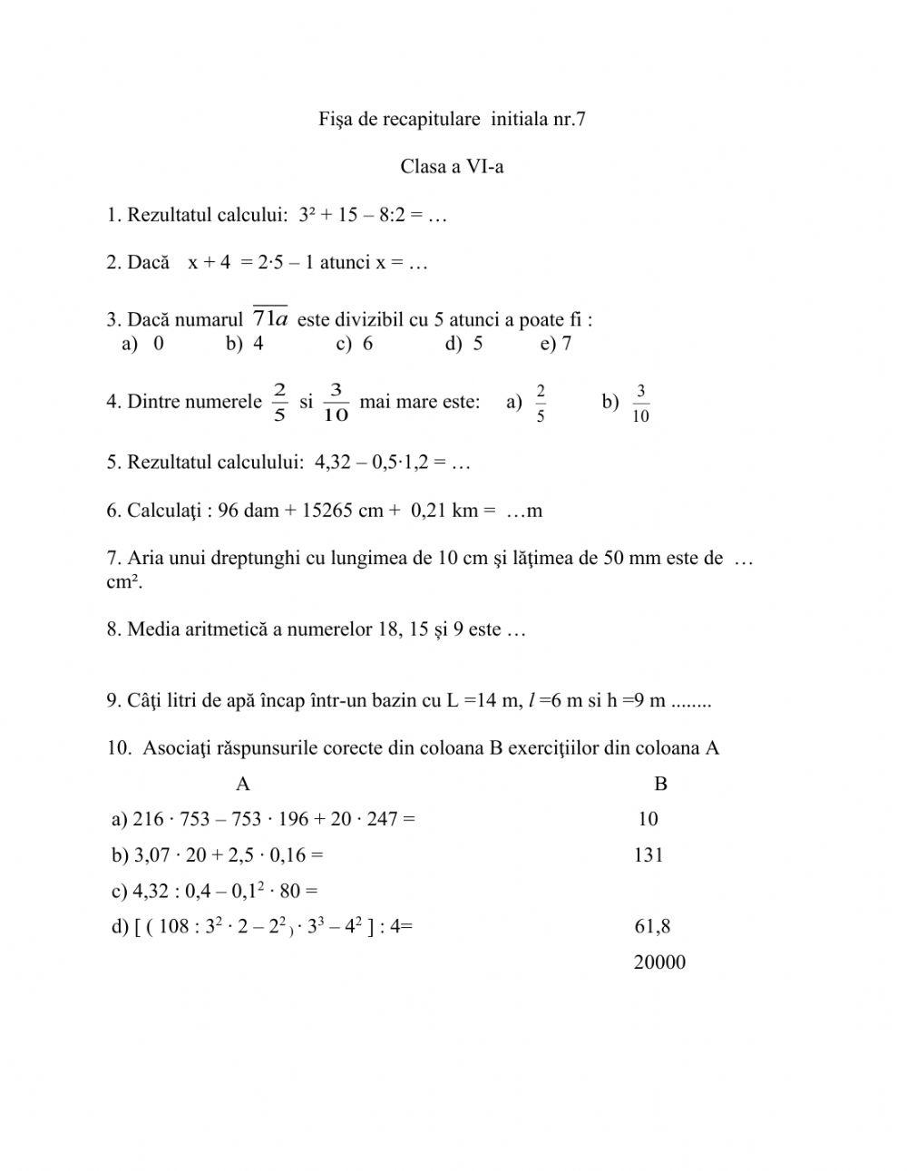 Fisa recapitula… | Free Interactive Worksheets | 317024