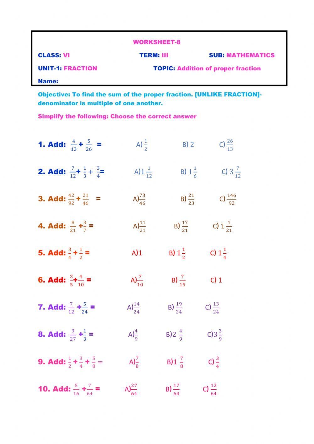 Addition of pro… | Free Interactive Worksheets | 366119