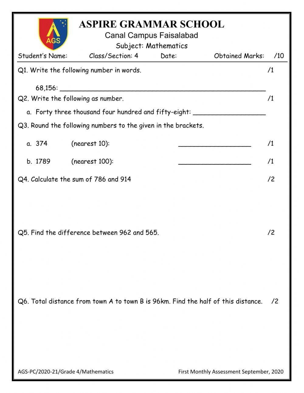 Math online exercise for 4 | Live Worksheets