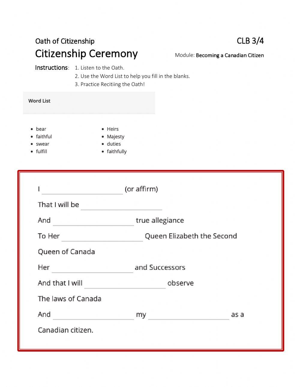 Oath of Citizenship Listening Practice online exercise for | Live ...