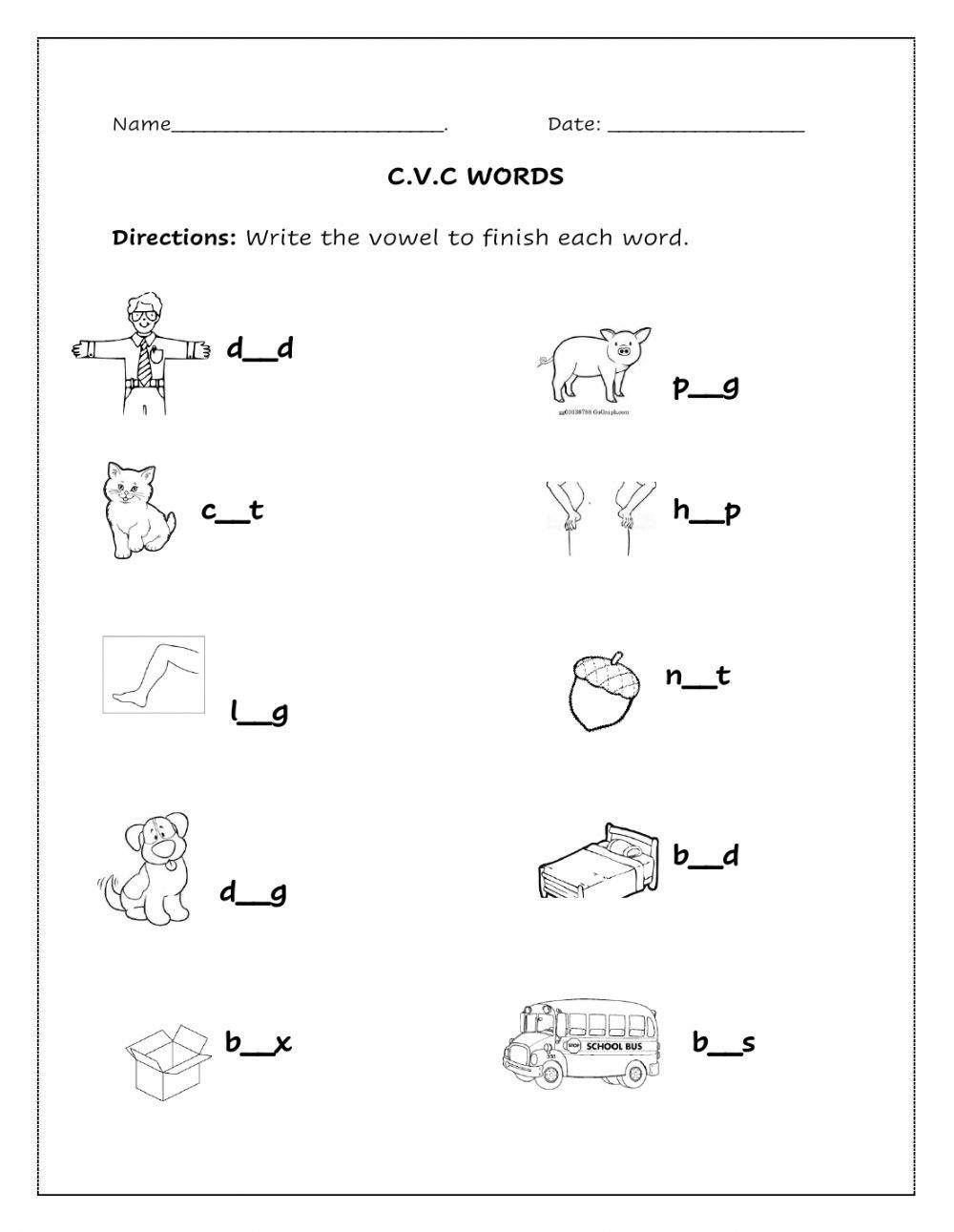 Cvc words online pdf worksheet | Live Worksheets