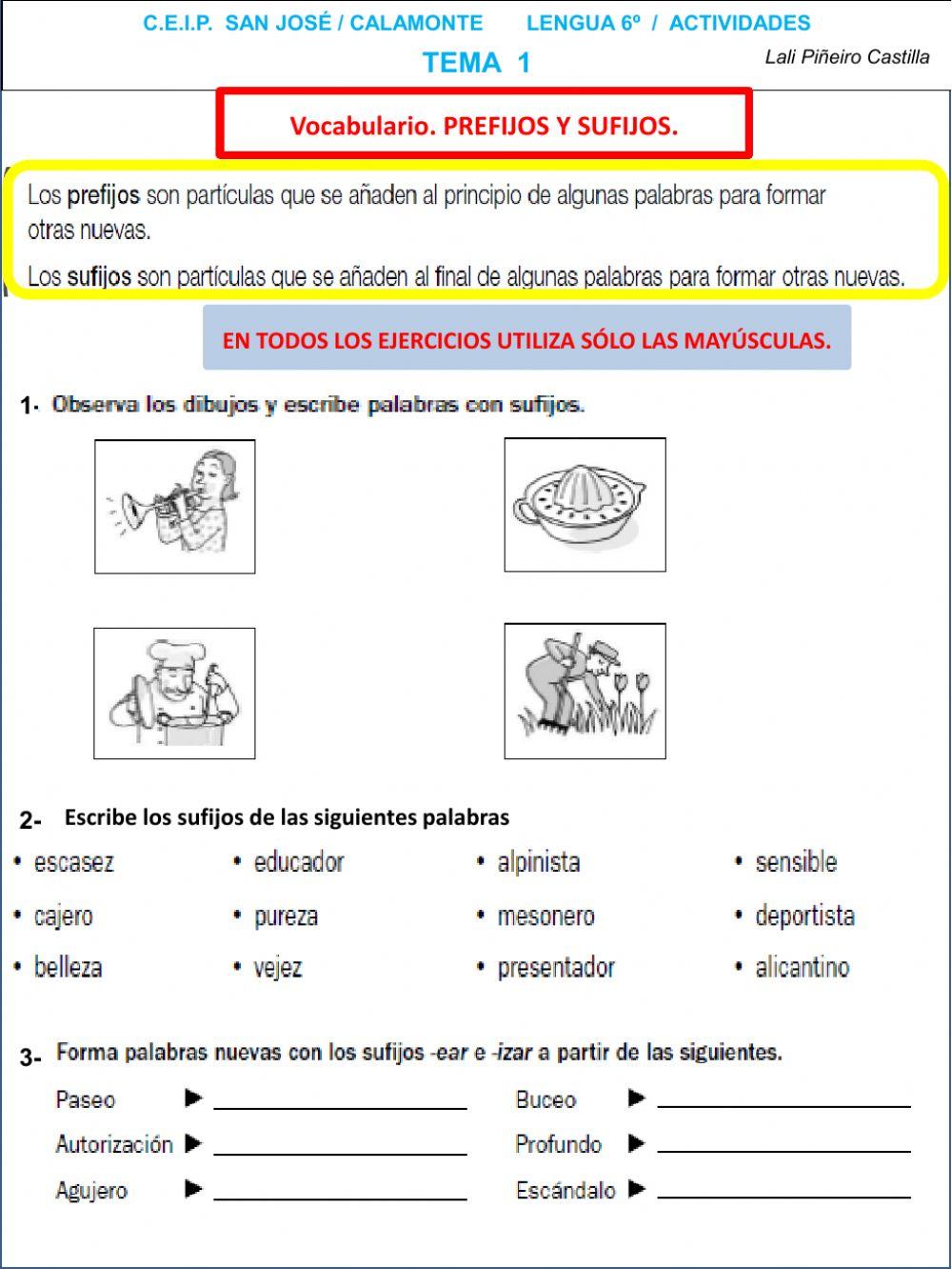 LENGUA 6º - TEMA Nº1 - FICHA 1-PREFIJOS y SUFIJOS worksheet | Live ...