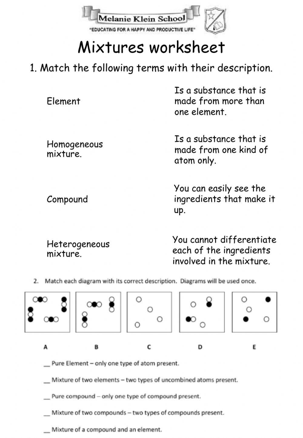 Mixtures worksh… | Free Interactive Worksheets | 6031809