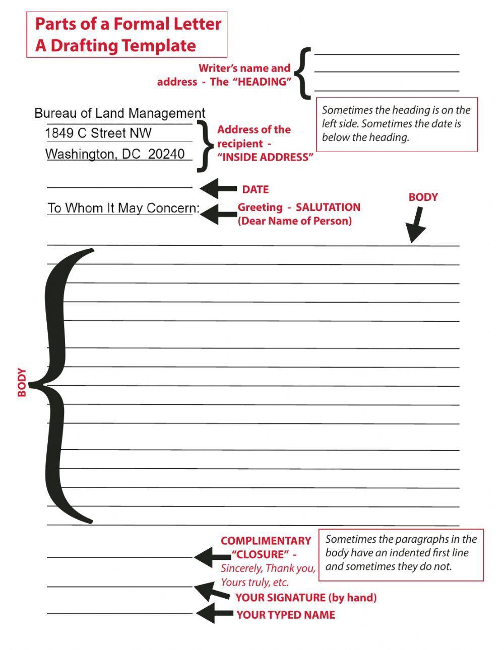 Business Letter Template Revised worksheet | Live Worksheets