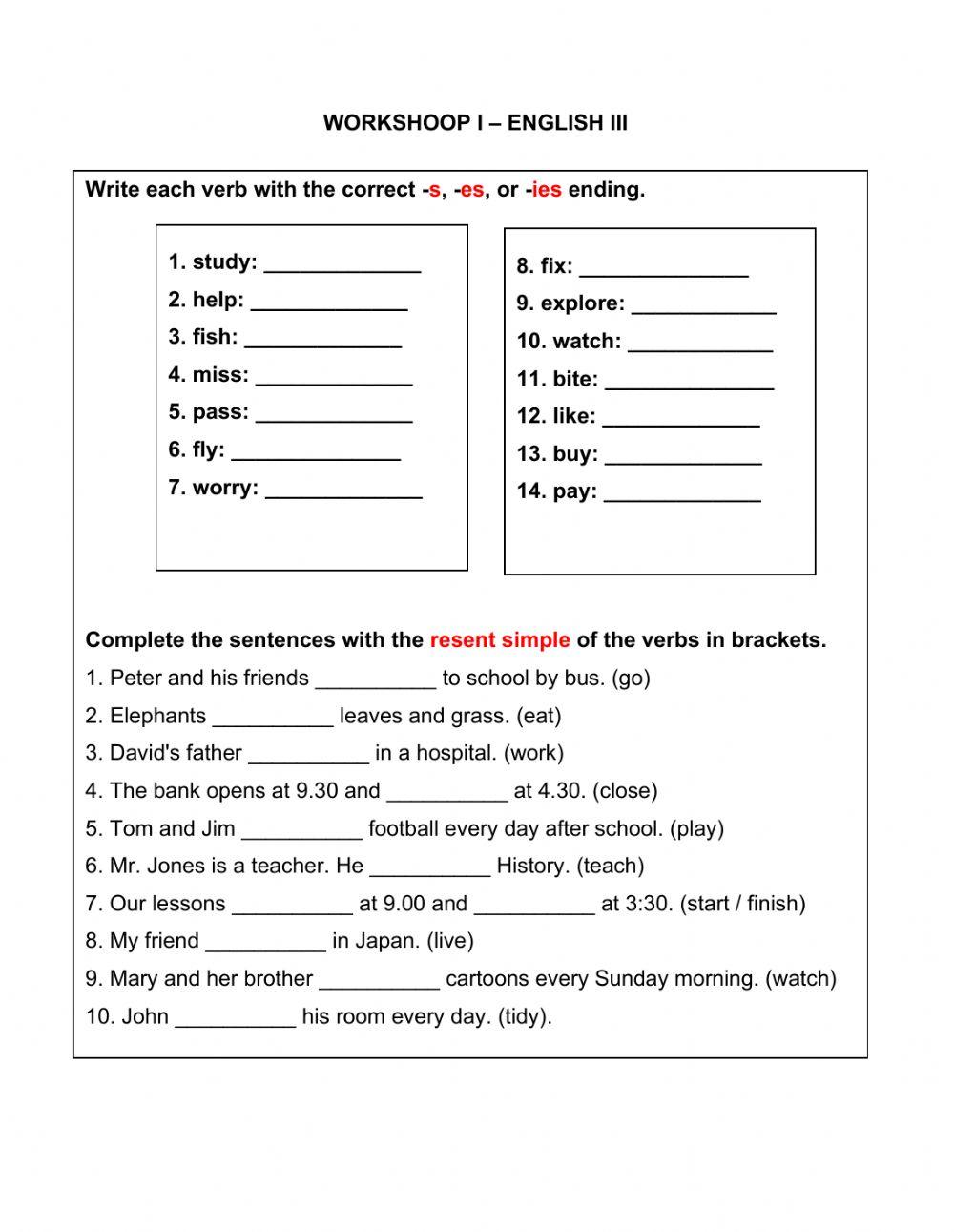 WORKSHOP - SIMPLE PRESENT online exercise for | Live Worksheets
