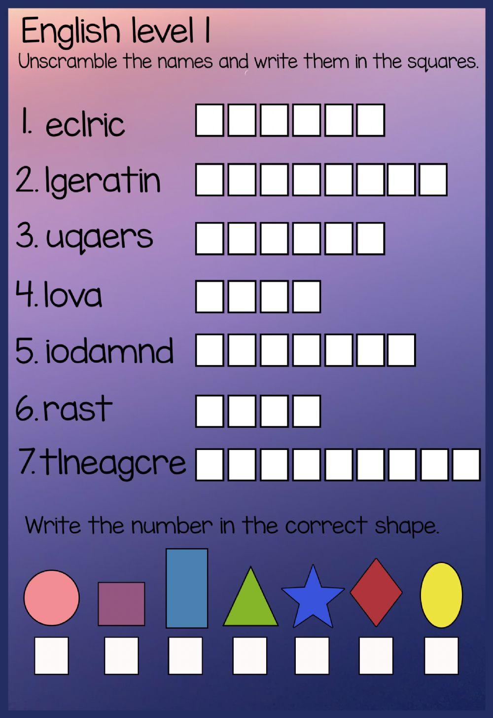 Shapes online exercise for Level 1 | Live Worksheets