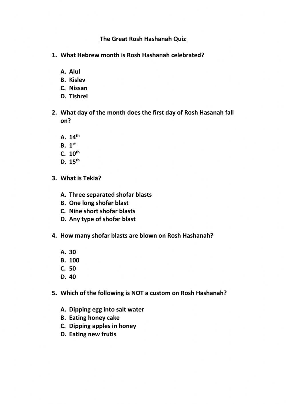 Rosh Hashanah Quiz 6035804 | Keren Bokobza | Live