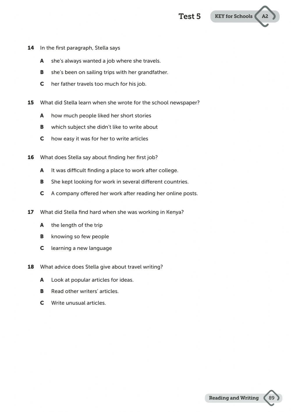 FINAL TEST KET READING - WRITING (6th) 4th term online exercise for ...