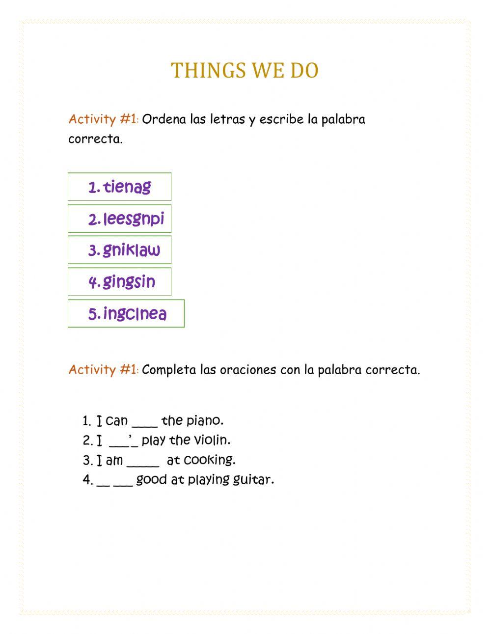 Things we do activity | Live Worksheets