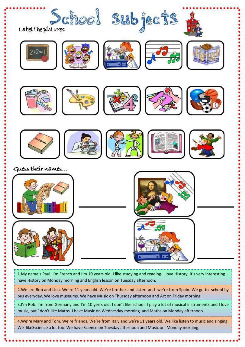 School Subjects | Free Interactive Worksheets | 368373