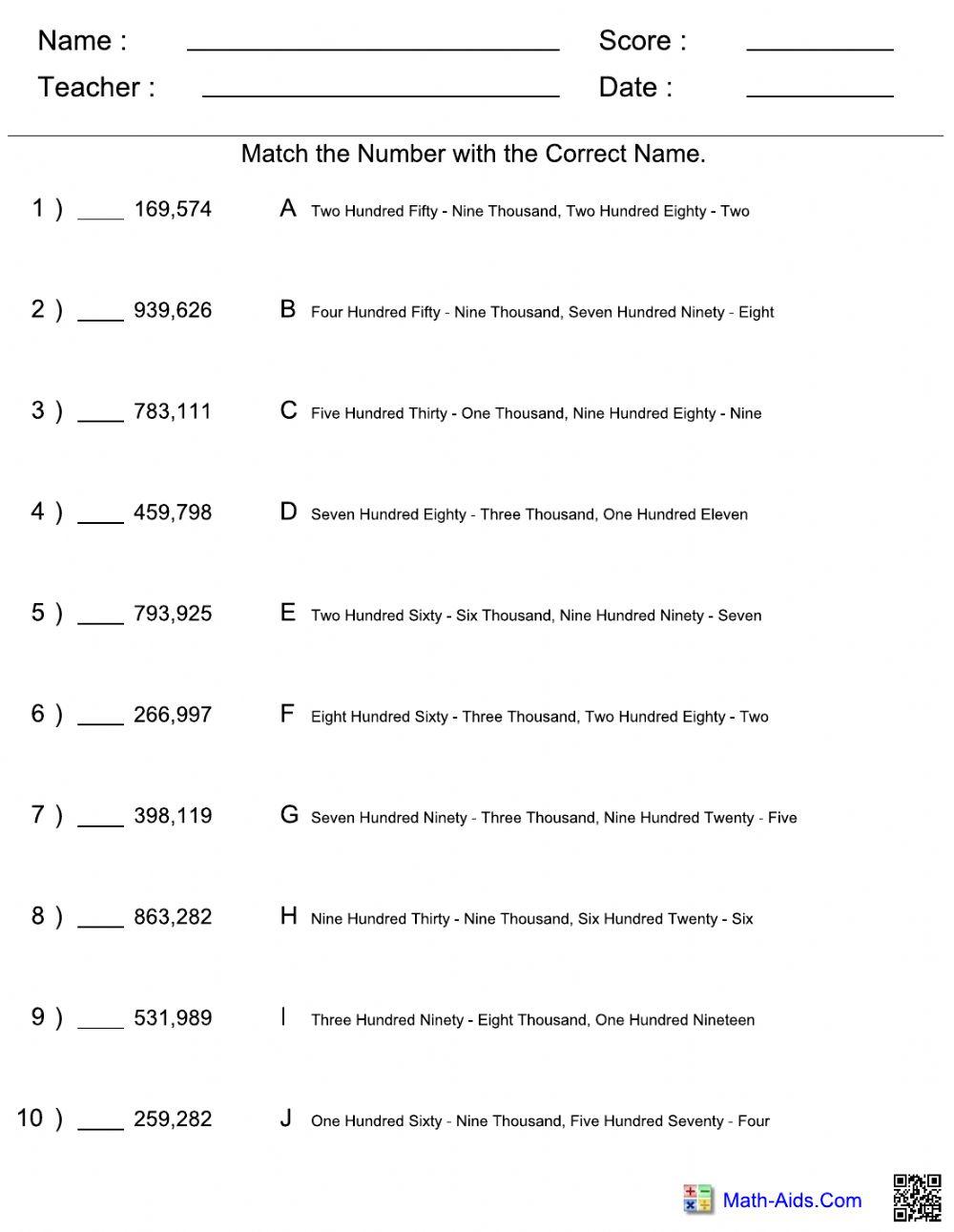 Place value grade 5 6037180 | Amal111 | Live Worksheets