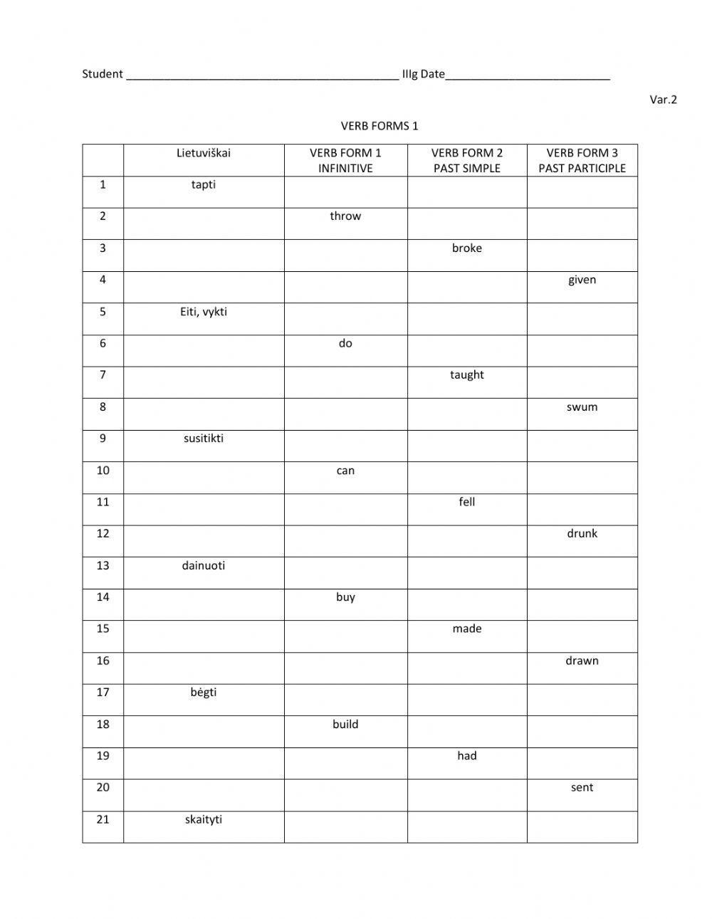 368614 | Verb forms 2nd var. | EvitaM | LiveWorksheets