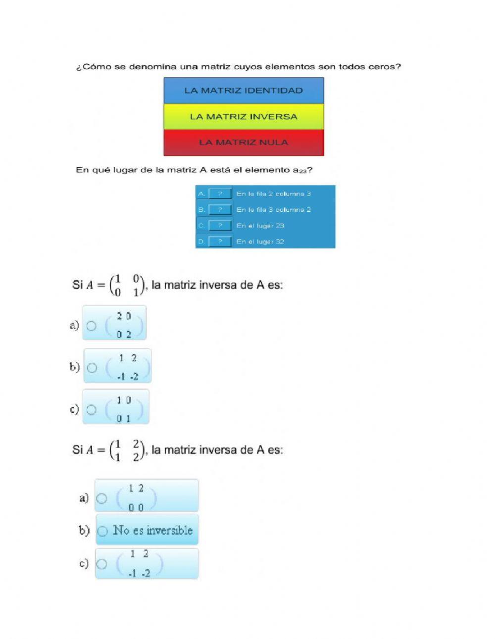 Matrices activity | Live Worksheets