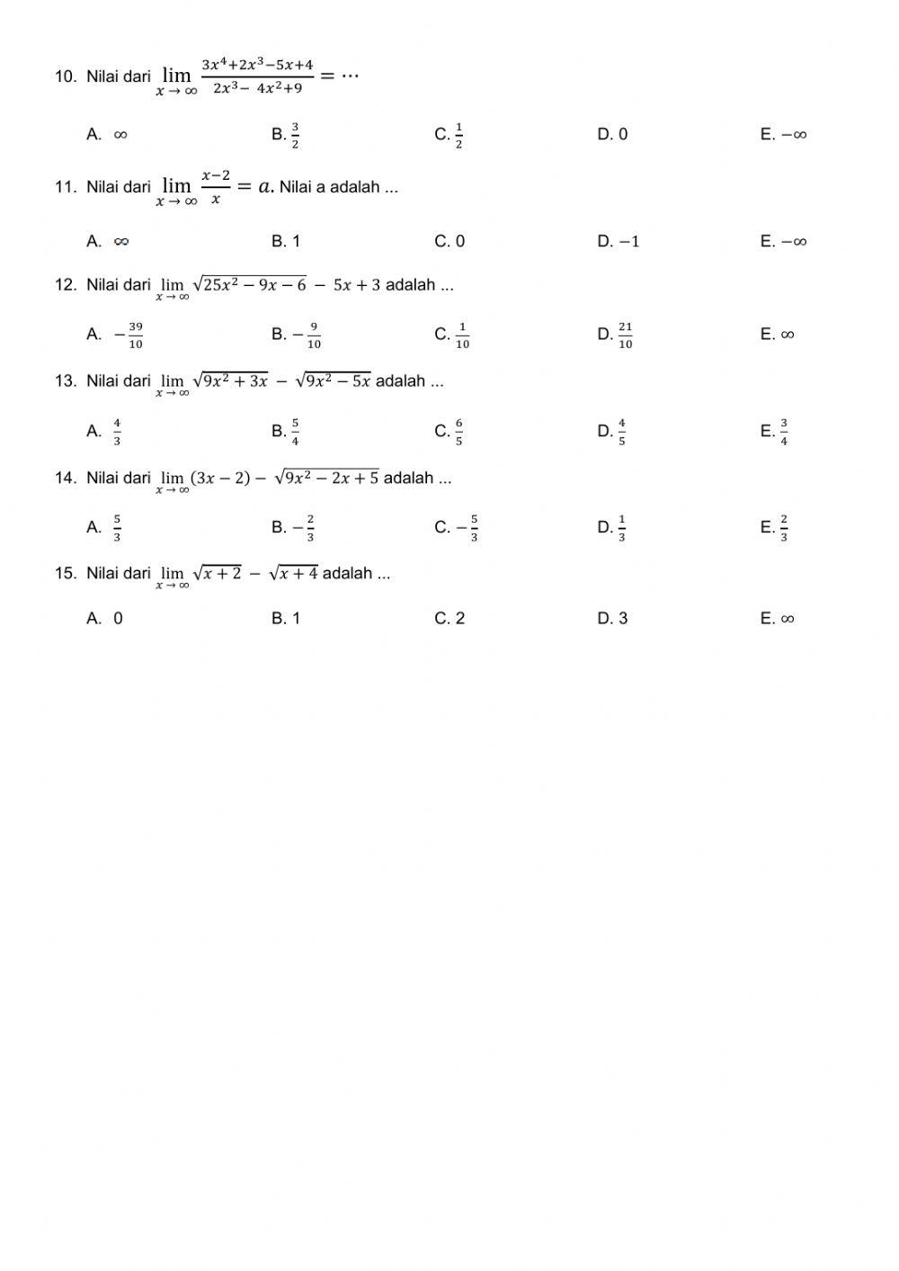 Limit interactive worksheet | Live Worksheets