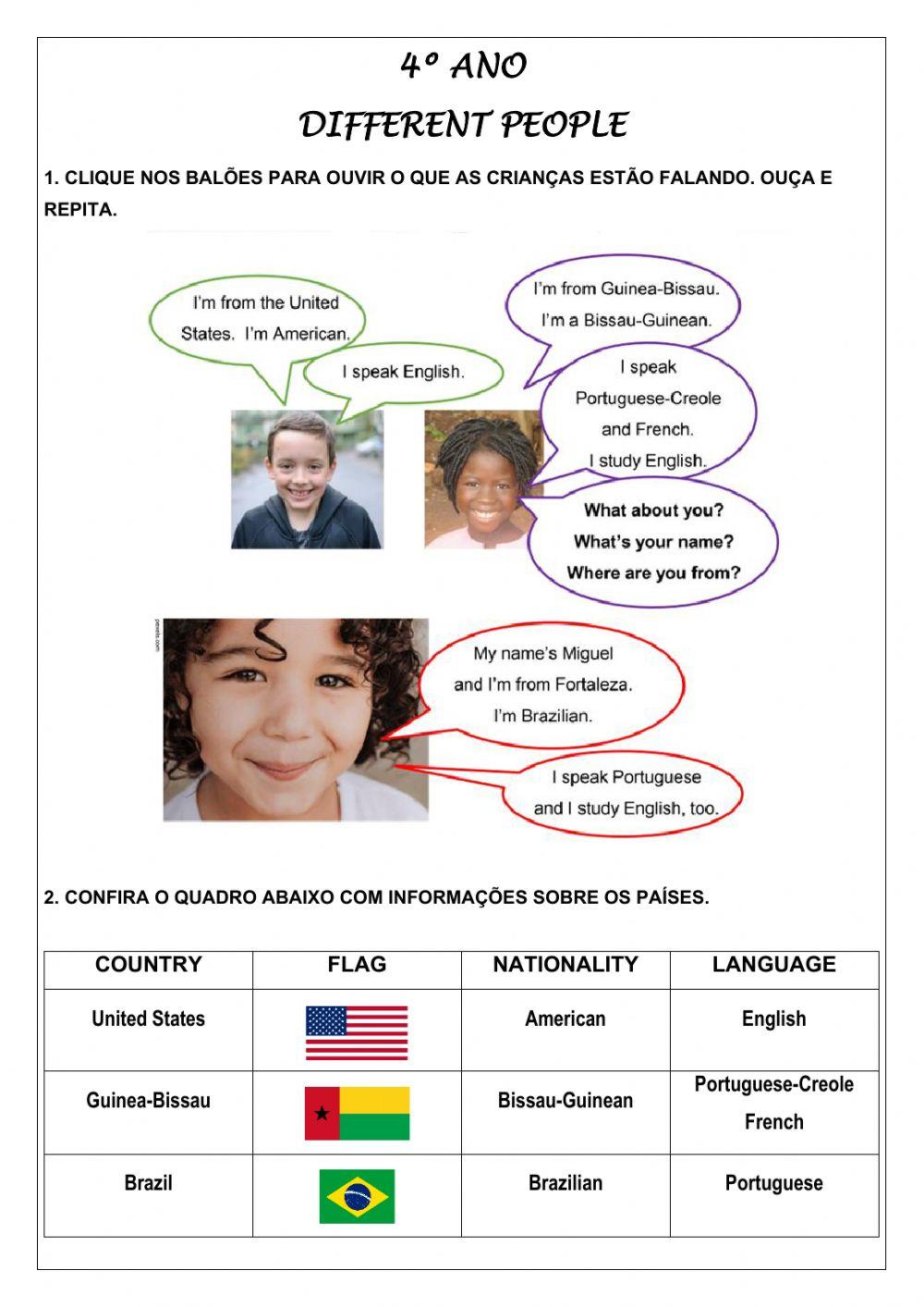 4º ano - Different people worksheet | Live Worksheets