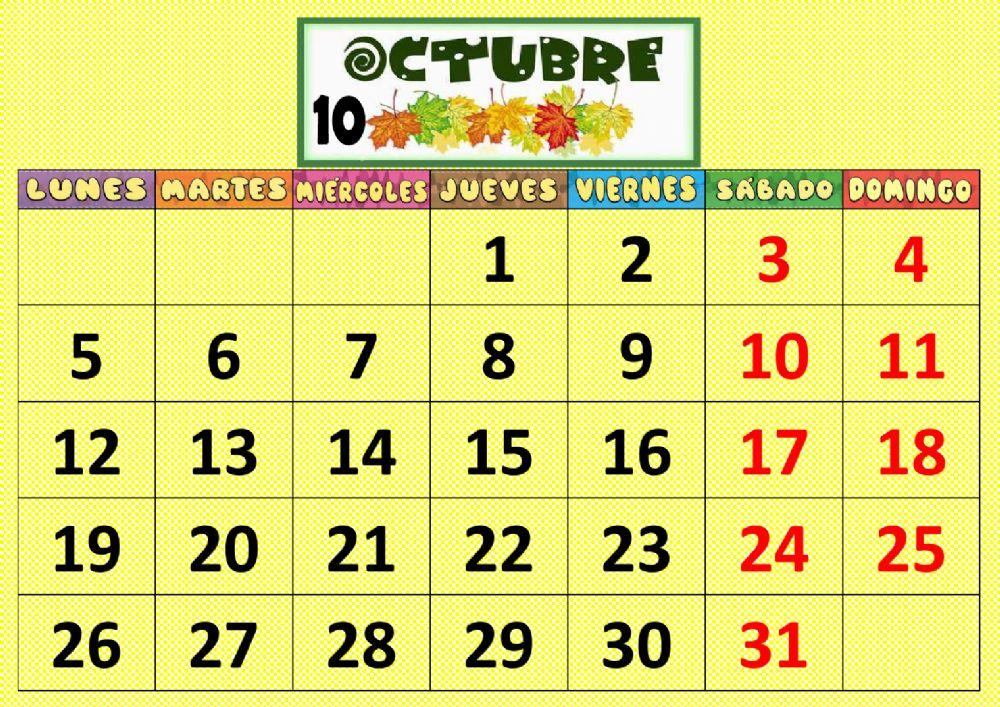 calendario octubre 431394 | Sofi12 | Live Worksheets