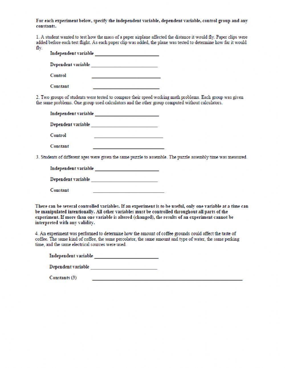 science variables worksheet