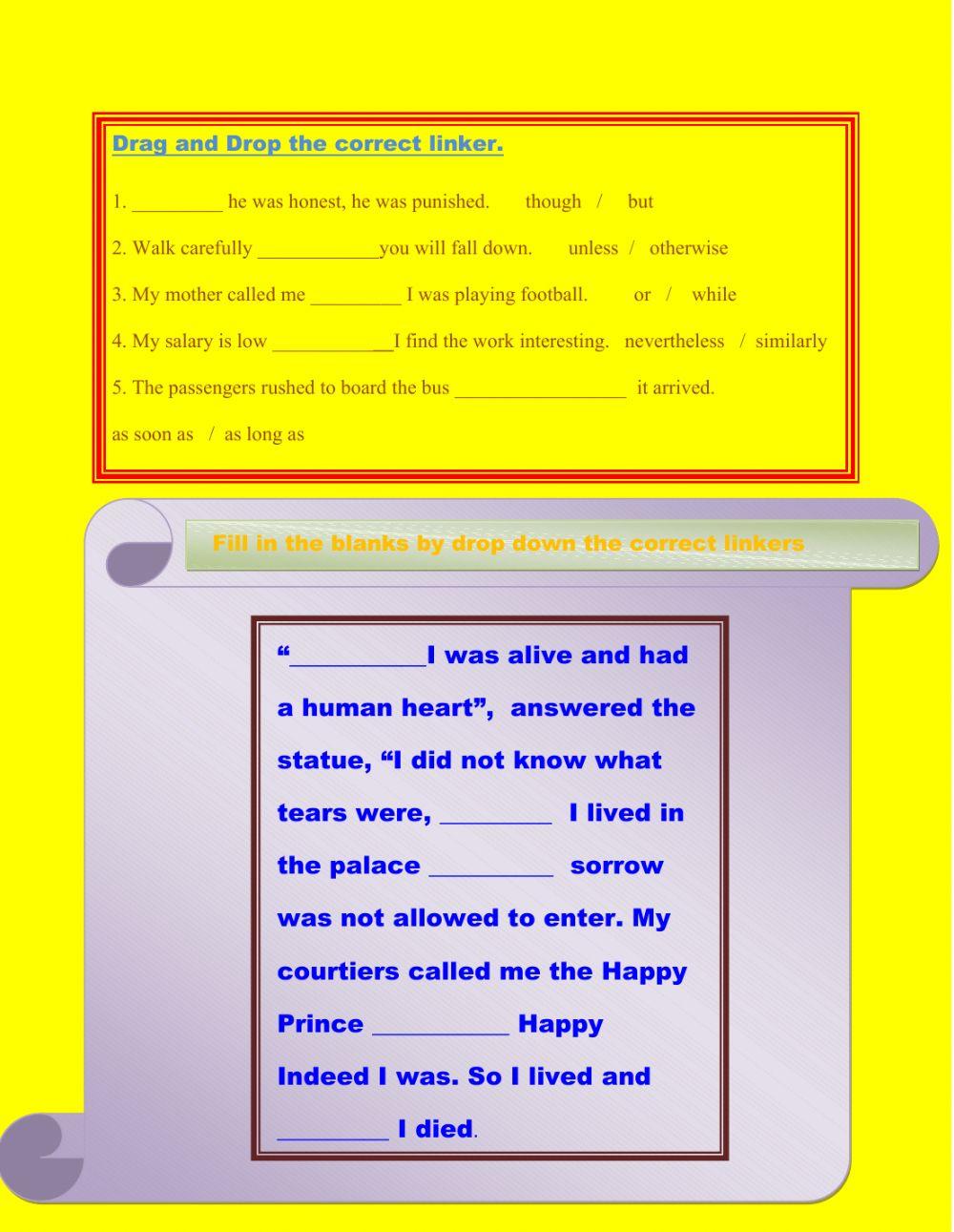 10 th English Unit 4 Linkers worksheet | Live Worksheets