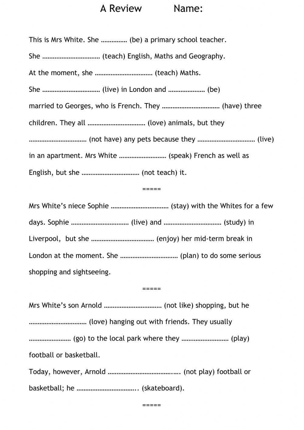 Present Review worksheet | Live Worksheets