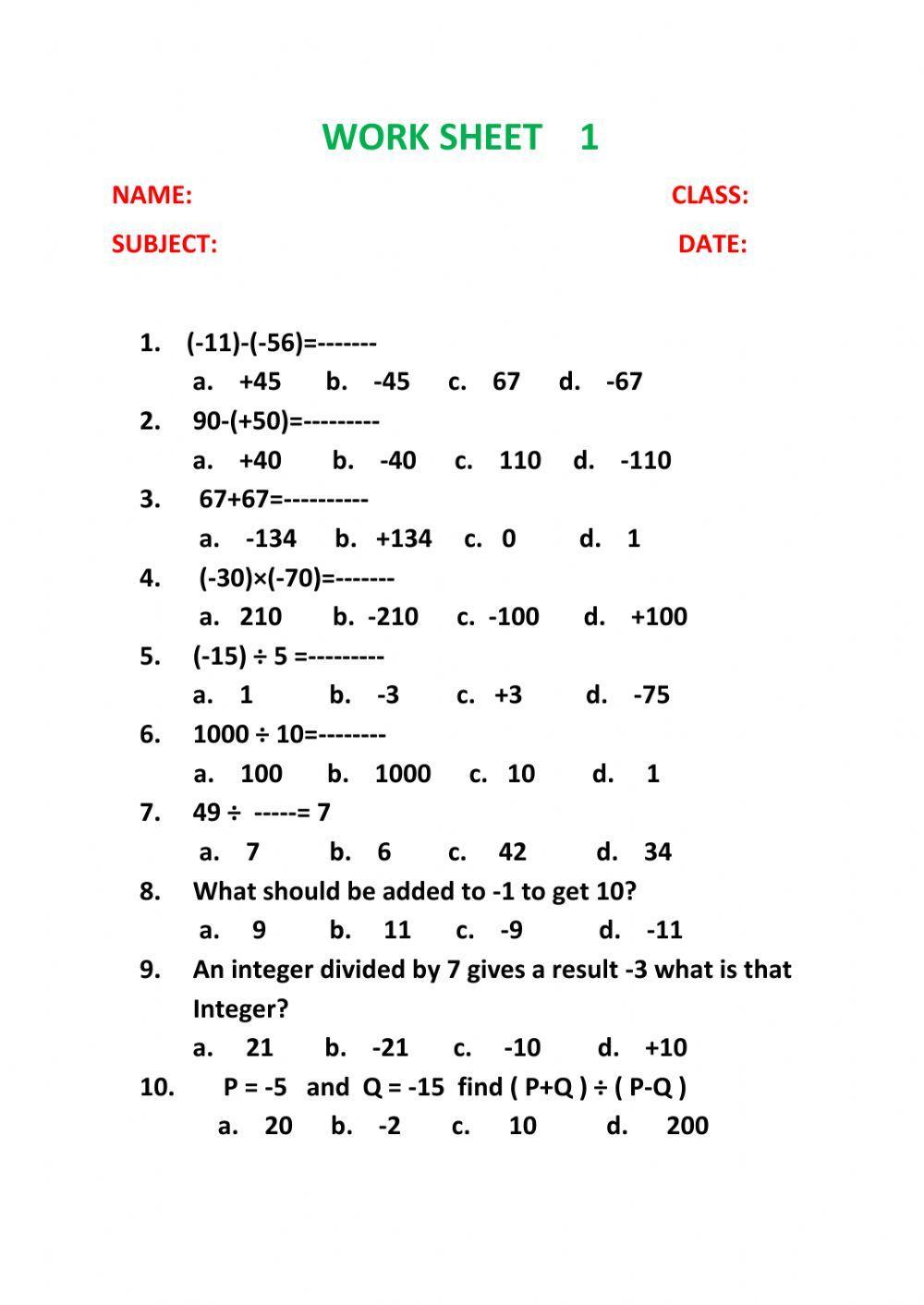 371670 Integer SUSEELARAJASEKAR LiveWorksheets 371670-integer-suseelarajasekar-liveworksheets