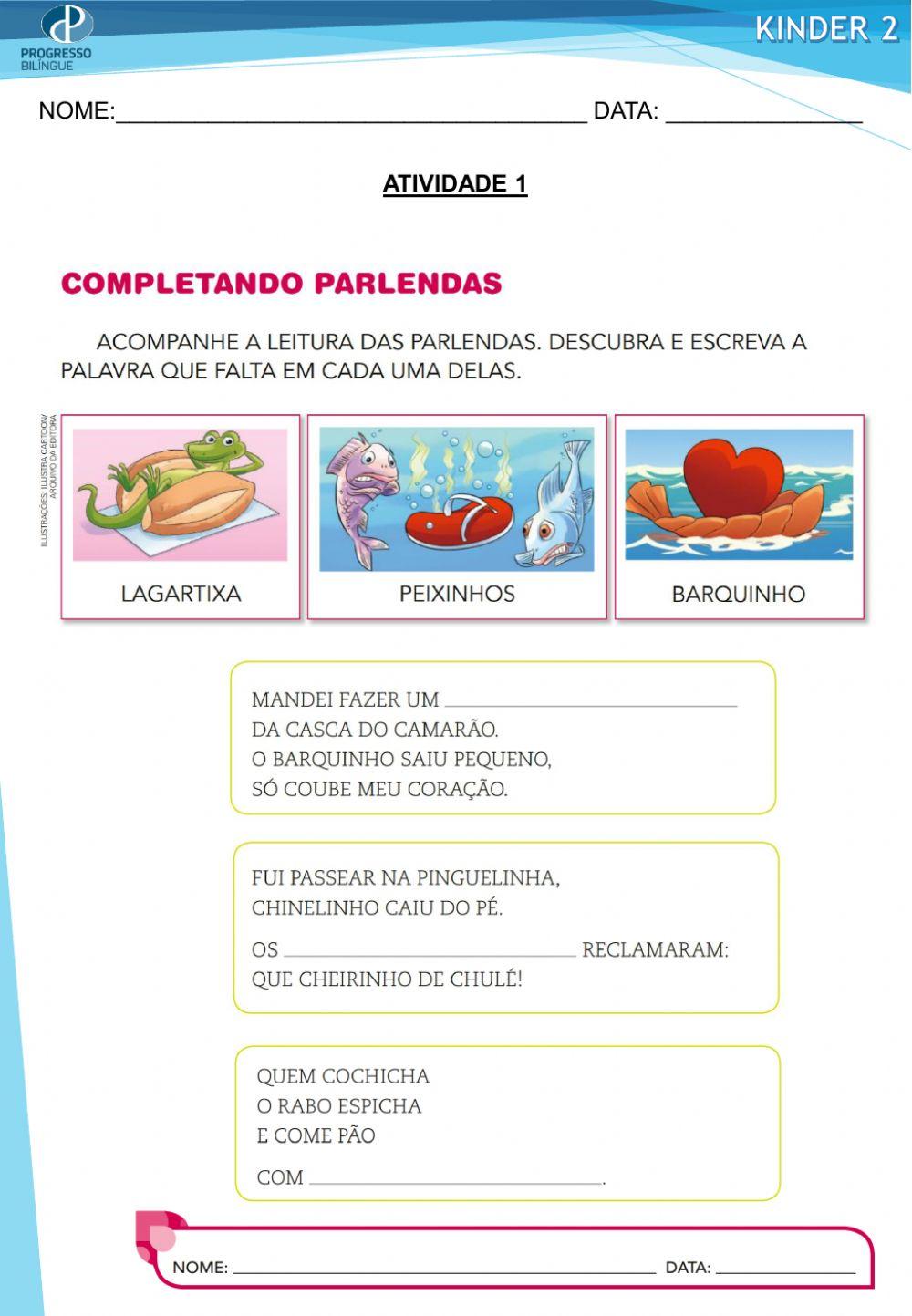 Kinder 2 - atividade 1 worksheet | Live Worksheets