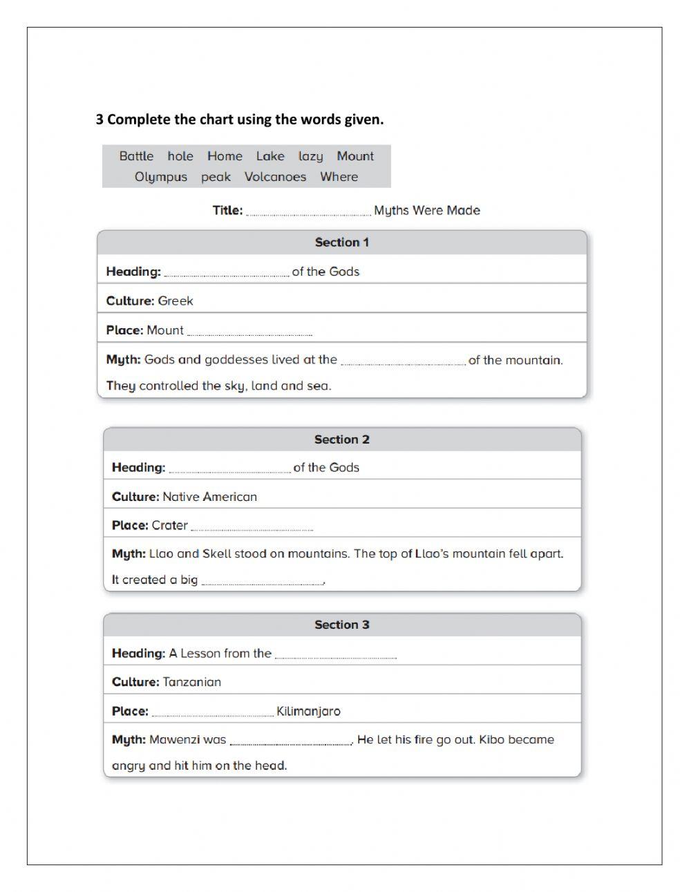 Where Myths were made worksheet | Live Worksheets