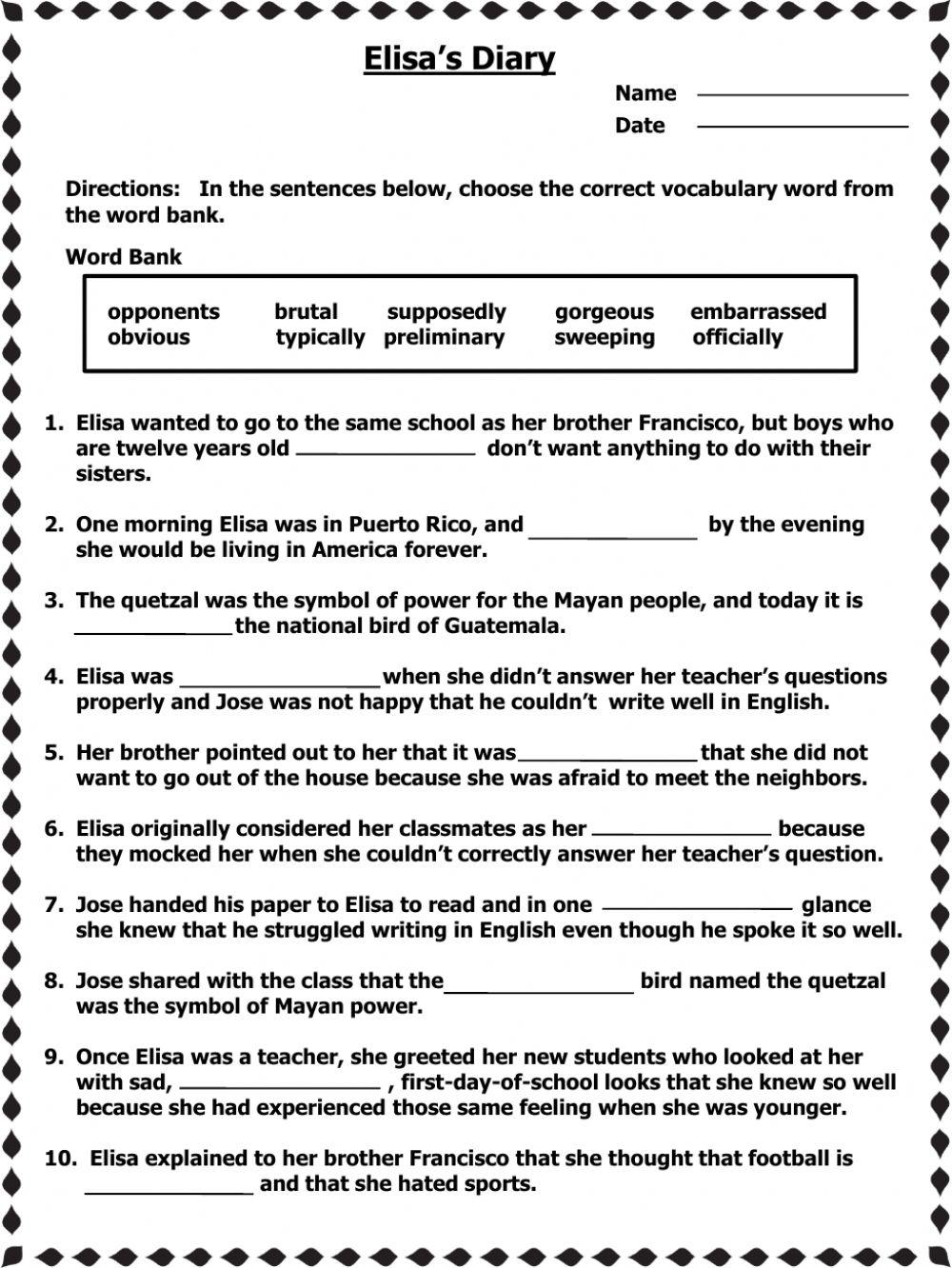 Elisa's Diary 5981254 | Jbohren | Live Worksheets