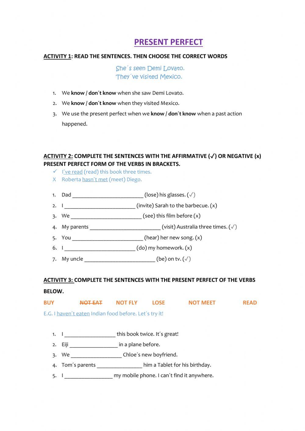 Present perfect online exercise for Pre-intermediate | Live Worksheets