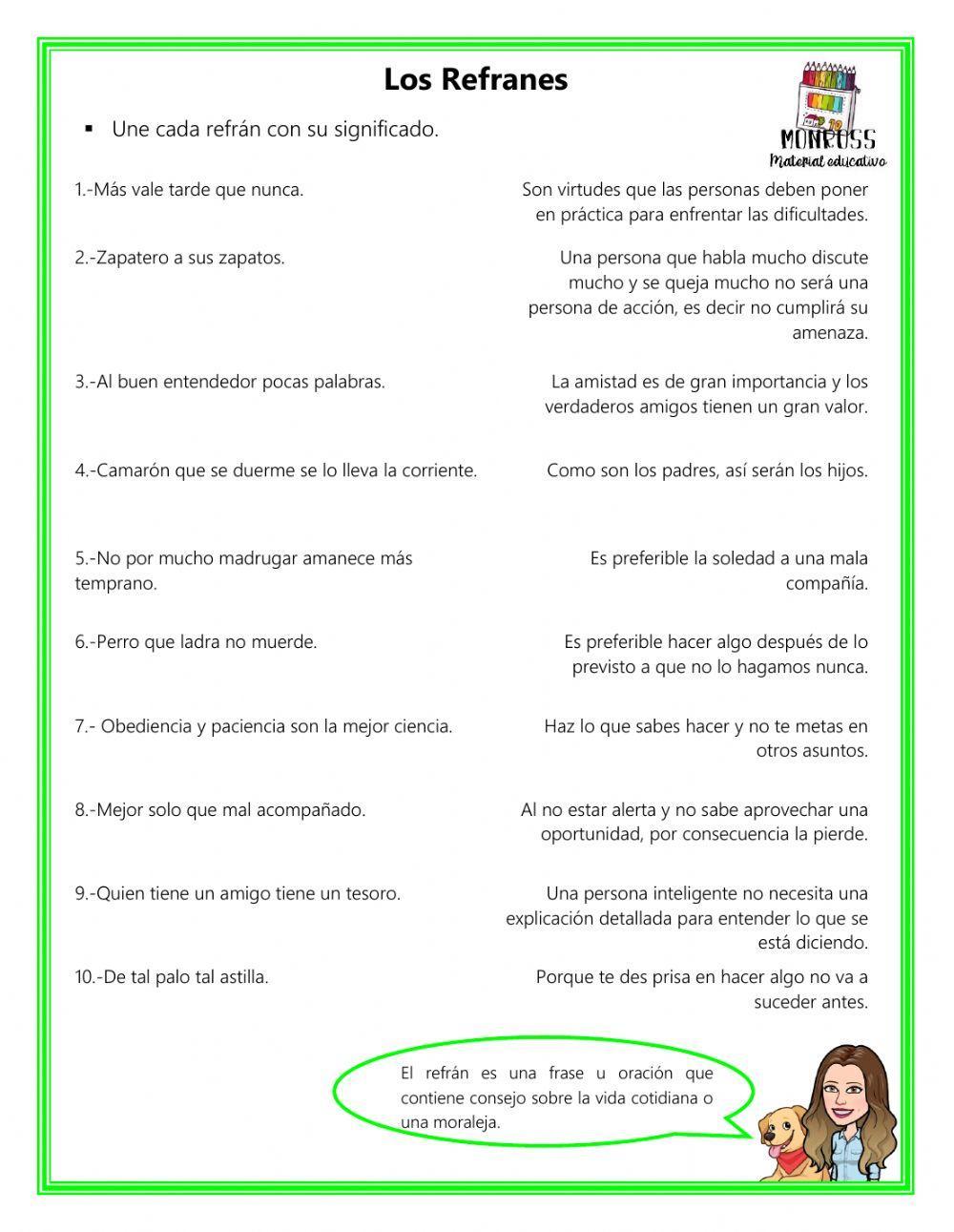 Los Refranes | Free Interactive Worksheets | 346912