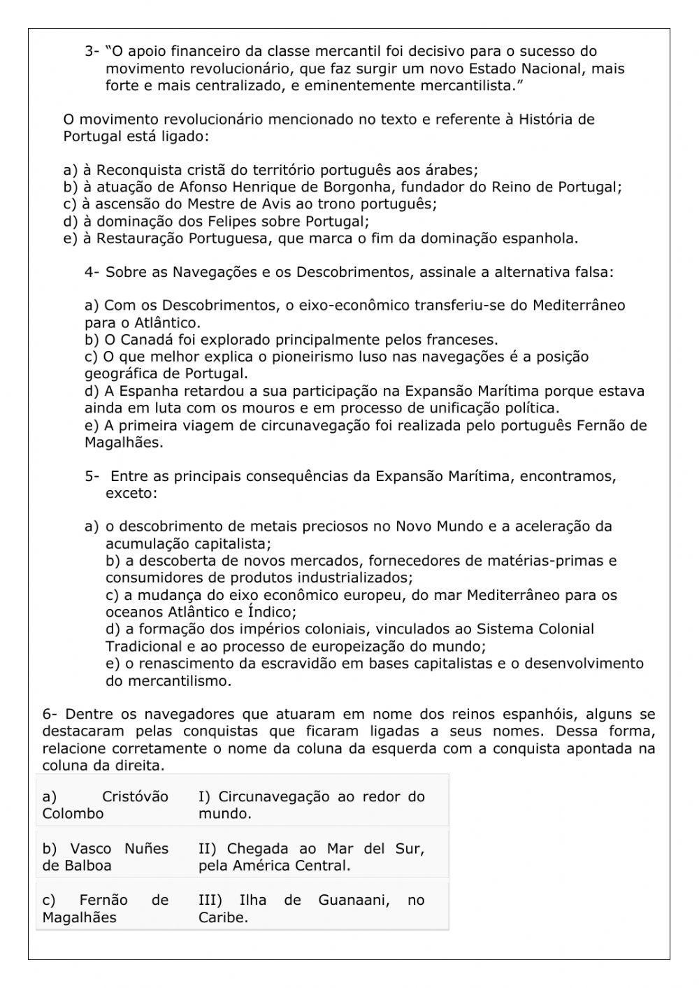 Expanção marítima worksheet | Live Worksheets