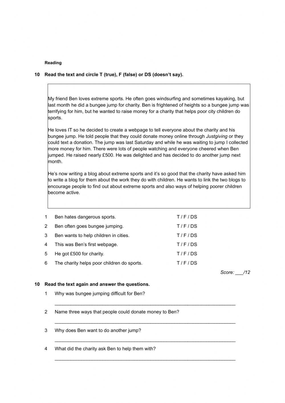 initial test 3rd CSE worksheet | Live Worksheets