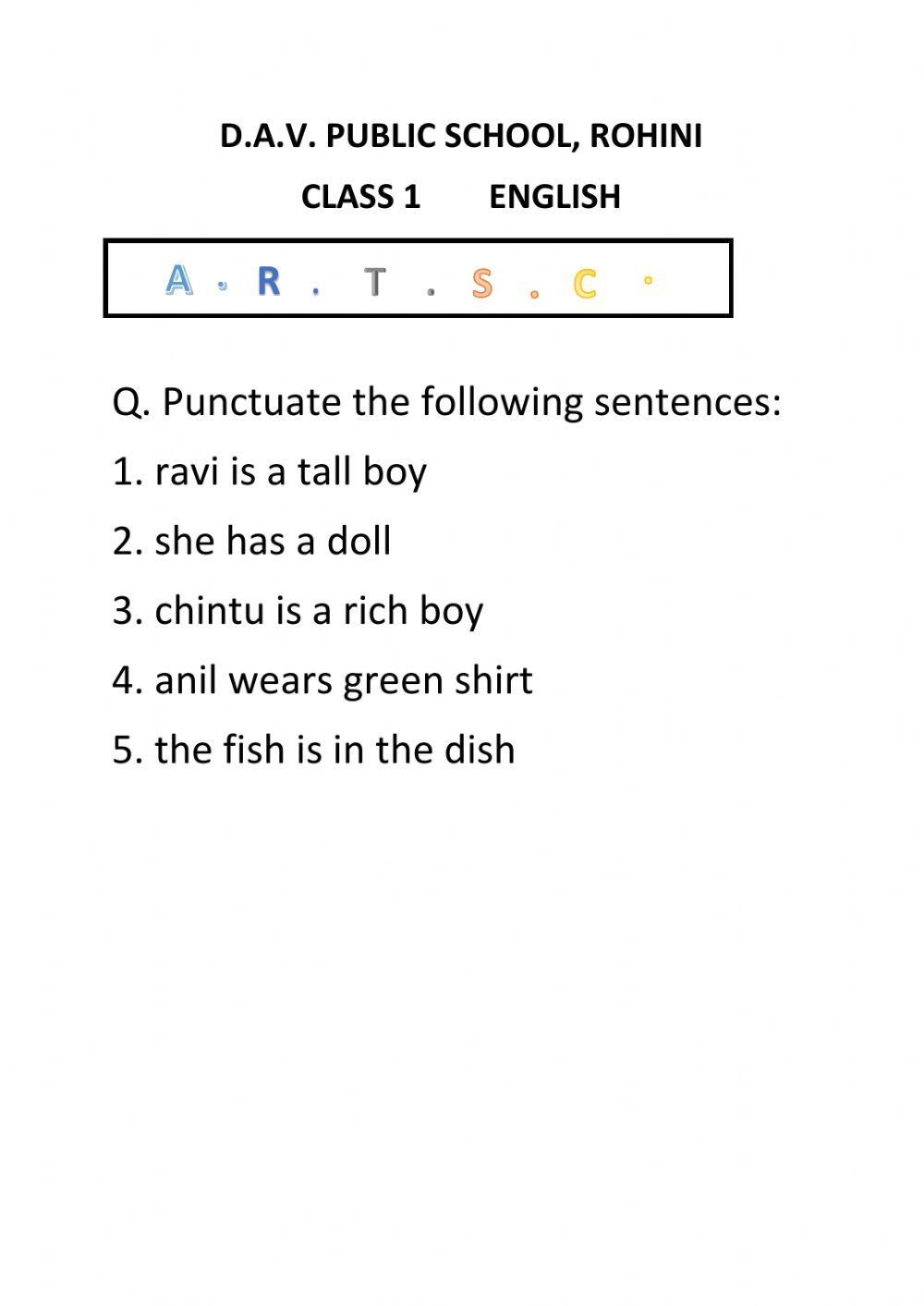 Punctuation interactive exercise for GRADE1 | Live Worksheets
