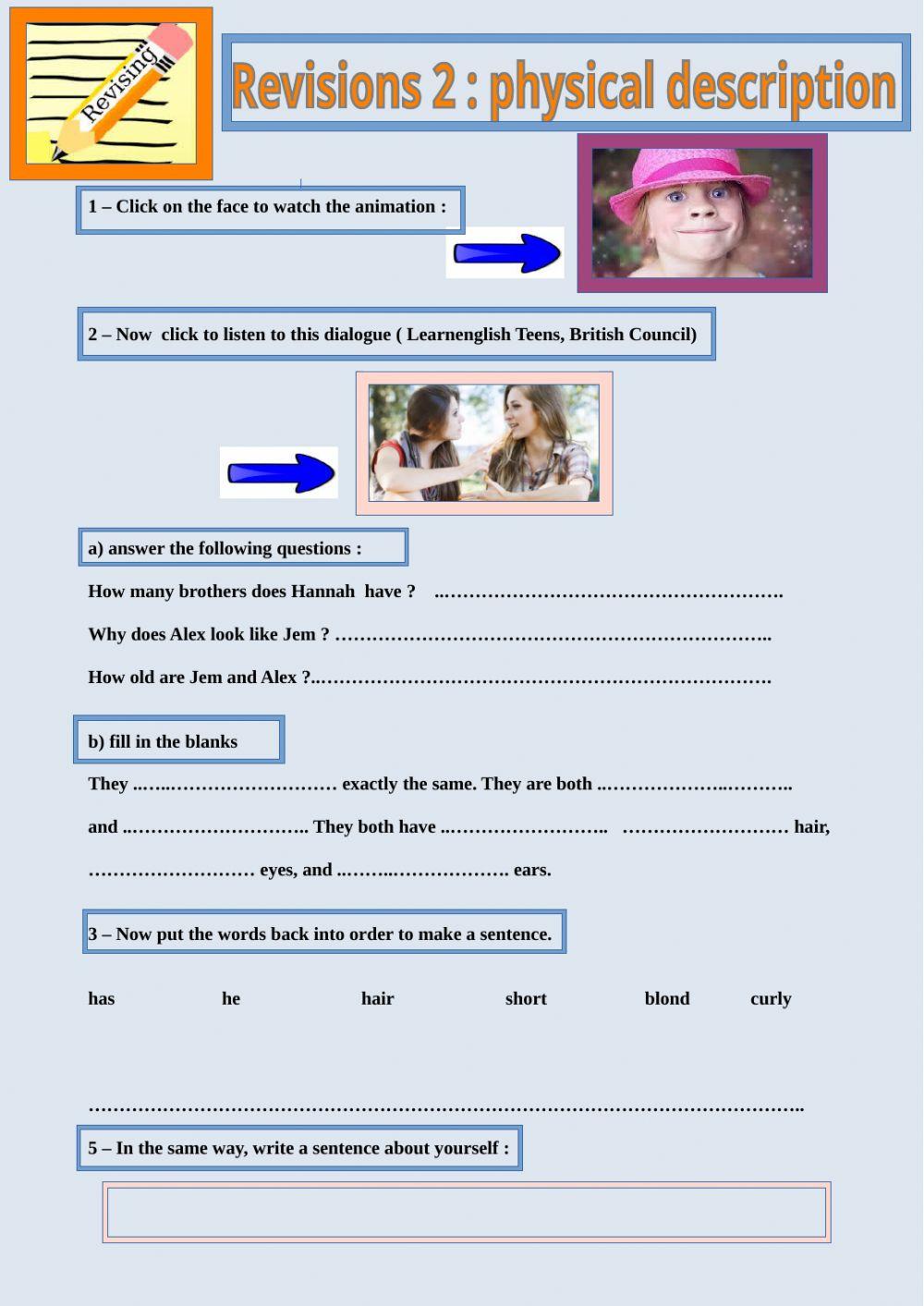 Physical description activity for year 7 - 9 | Live Worksheets