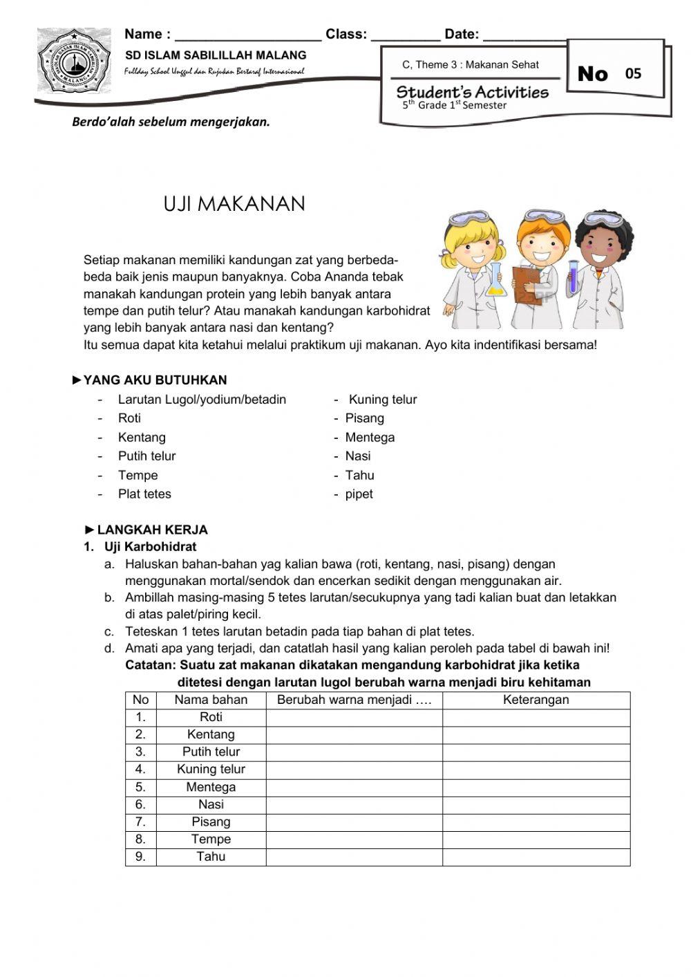 Uji makanan worksheet | Live Worksheets