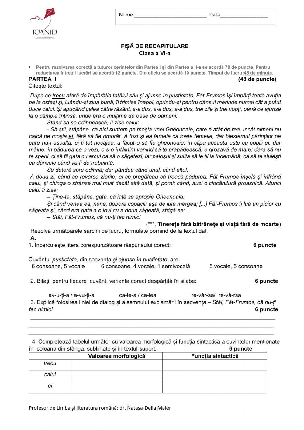 Recapitulare LLR VI worksheet | Live Worksheets