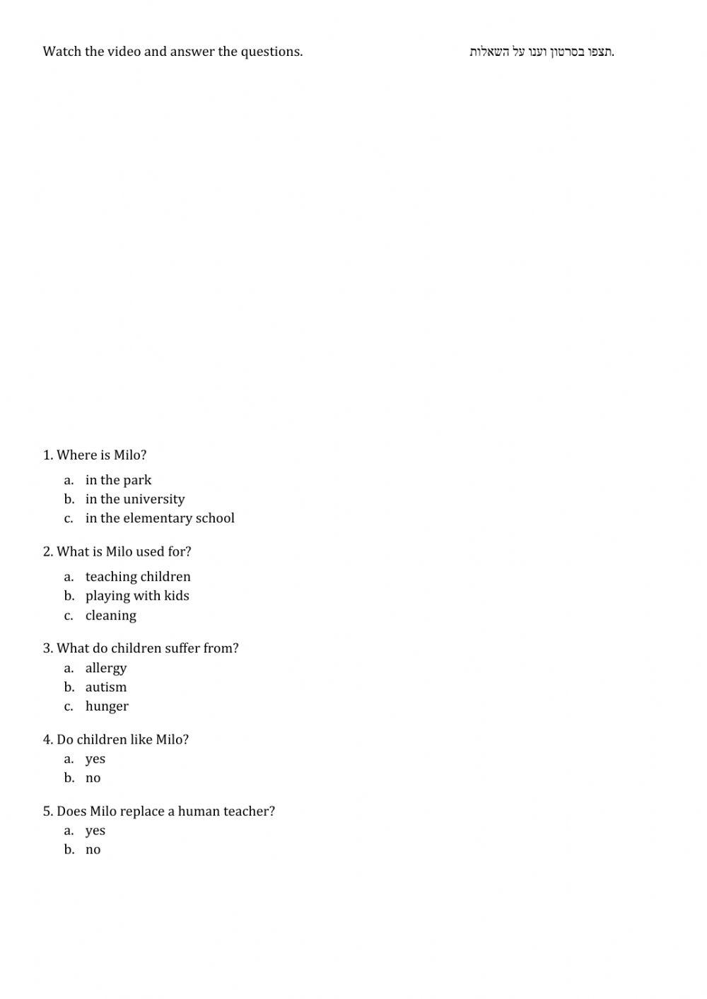 Milo - the Robotic Child worksheet | Live Worksheets