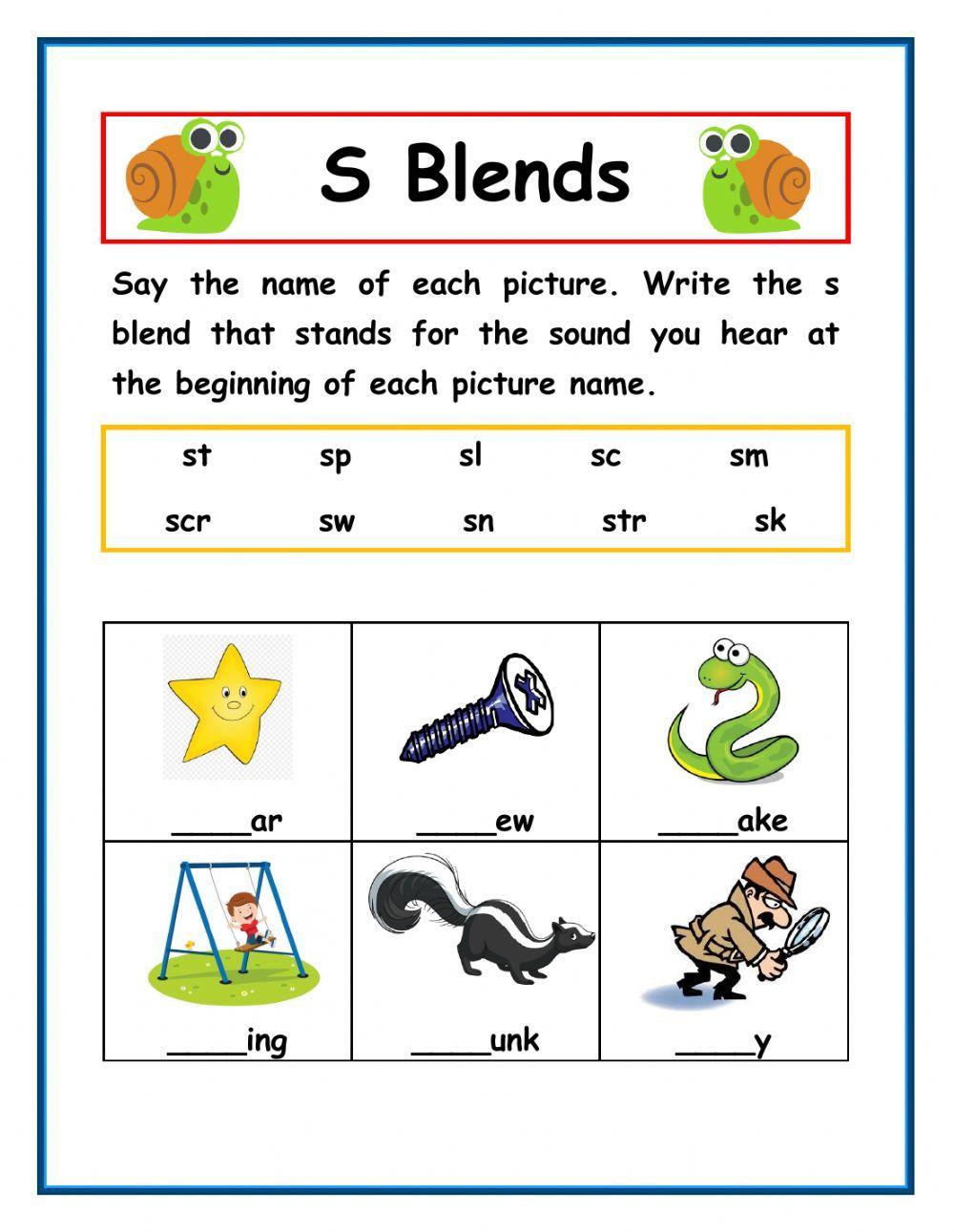 S Blends Pictur… | Free Interactive Worksheets | 6046875