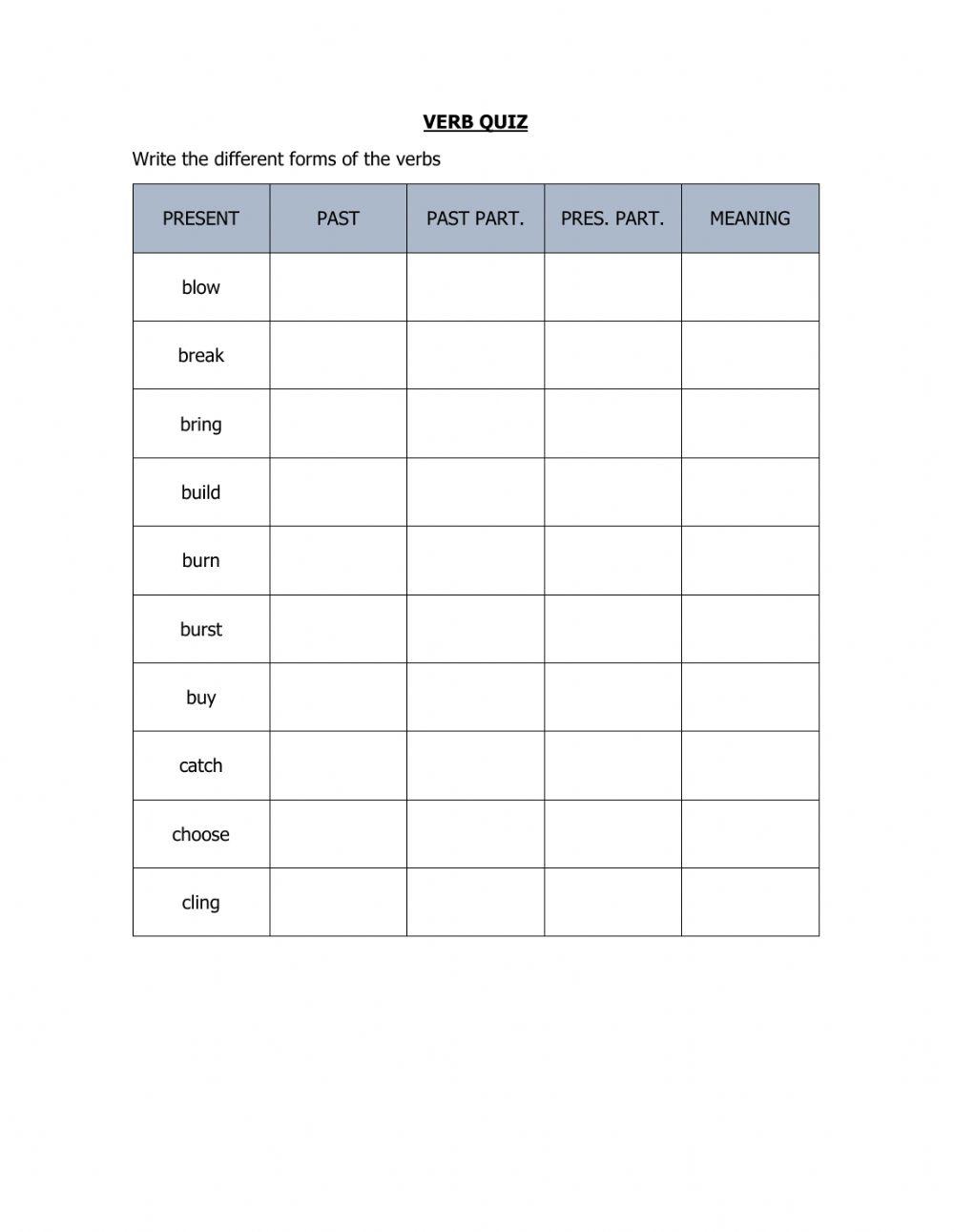 Verb list interactive worksheet | Live Worksheets
