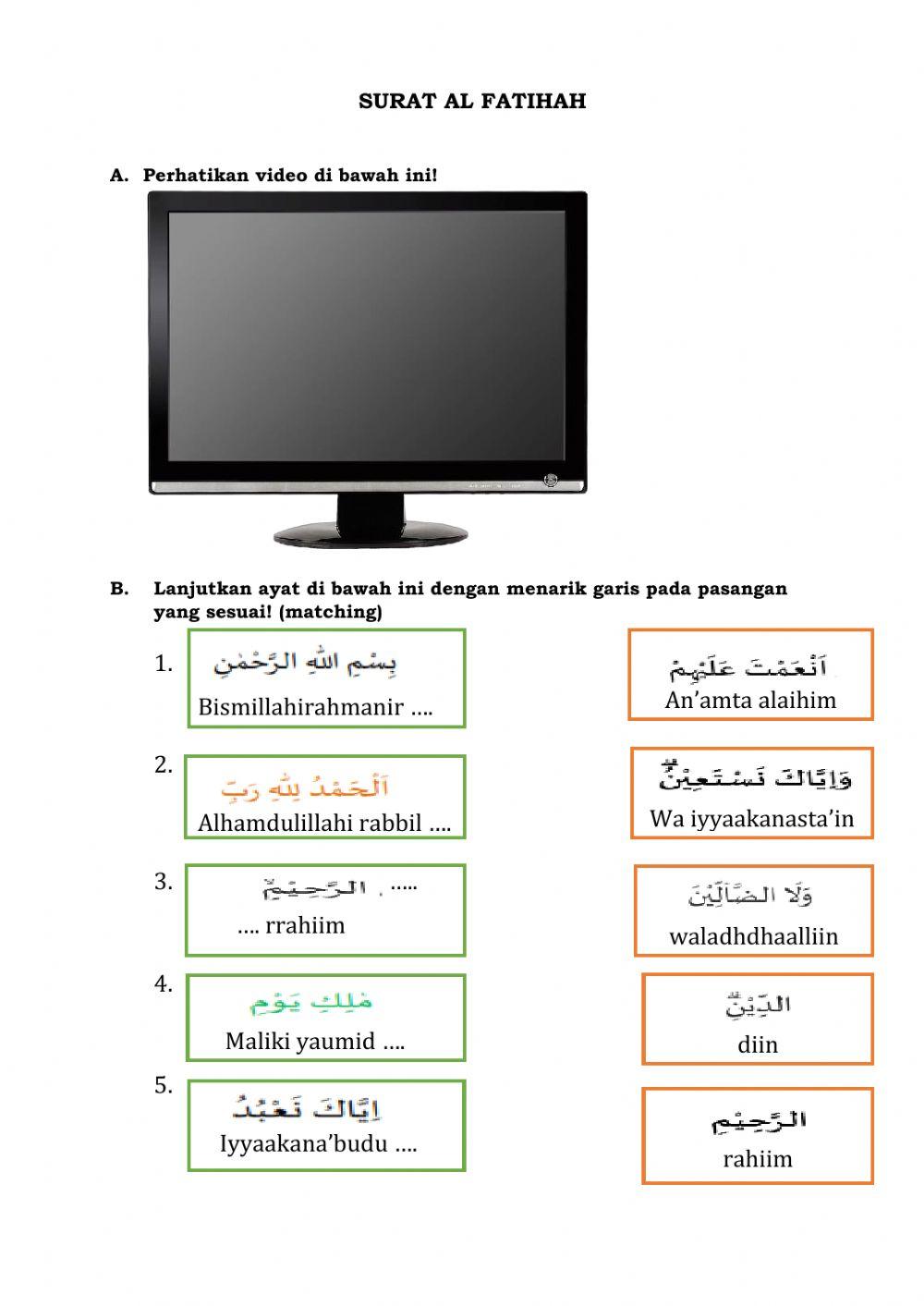 Surat Al Fatihah interactive worksheet | Live Worksheets