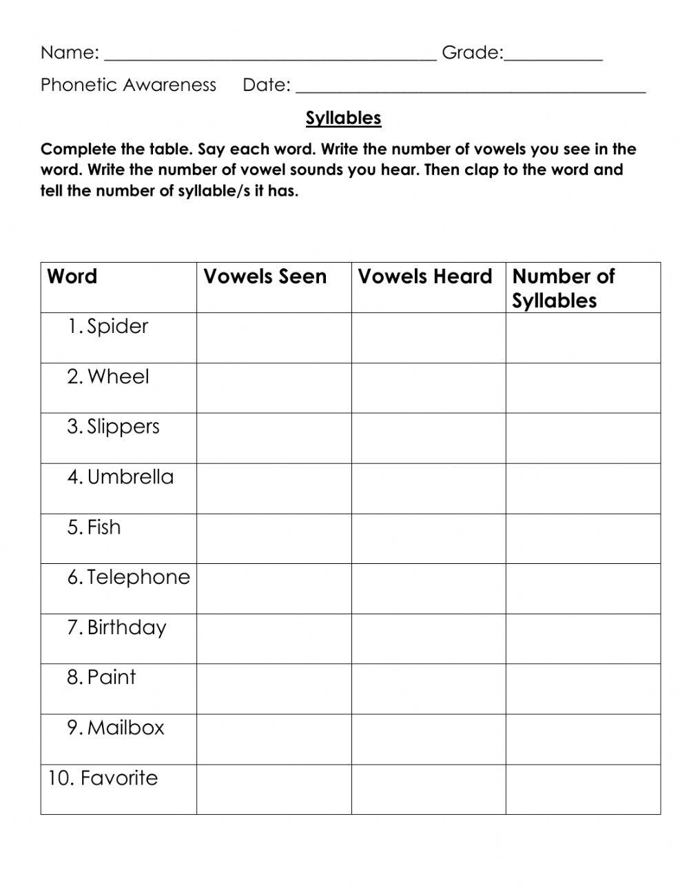 Syllables | Free Interactive Worksheets | 373429