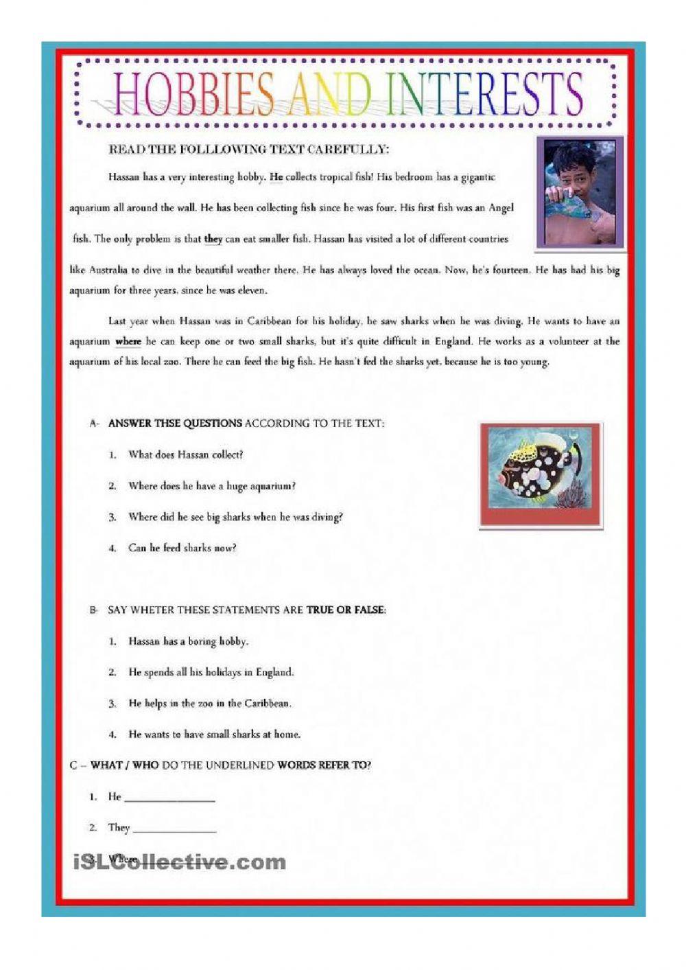 Hobby and leisu… | Free Interactive Worksheets | 373935