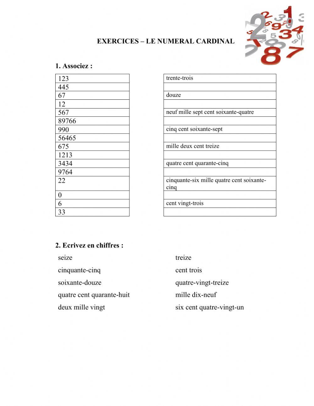Le numeral card… | Free Interactive Worksheets | 374853
