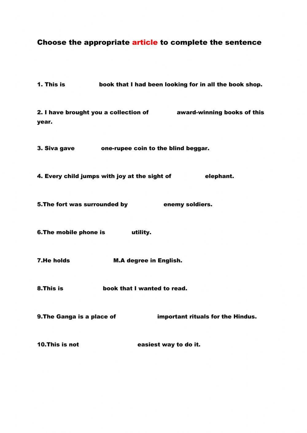 Article exercise | Live Worksheets