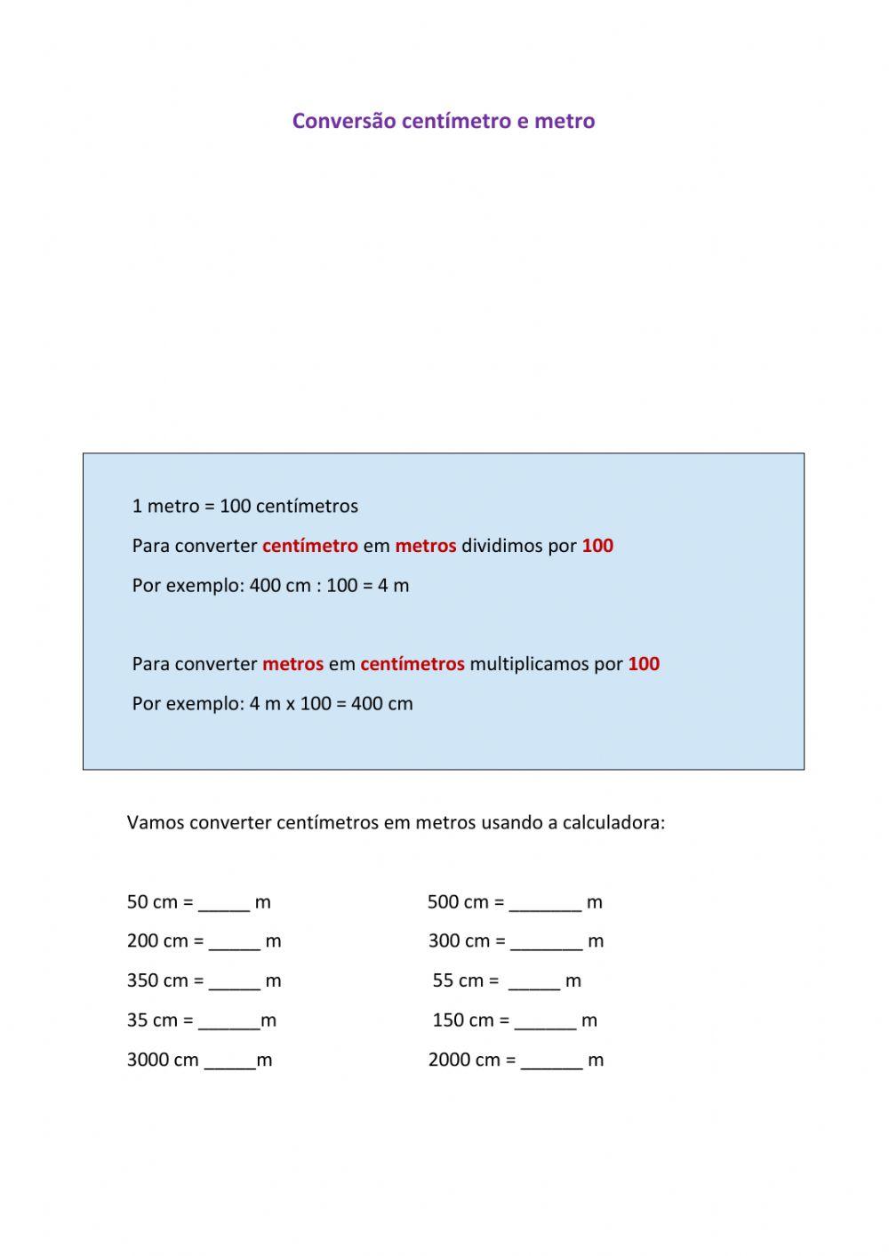 Centímetro e metro worksheet | Live Worksheets