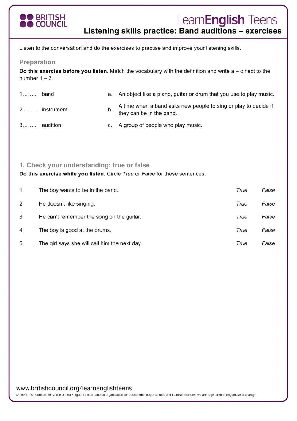 Band Auditions online exercise for | Live Worksheets