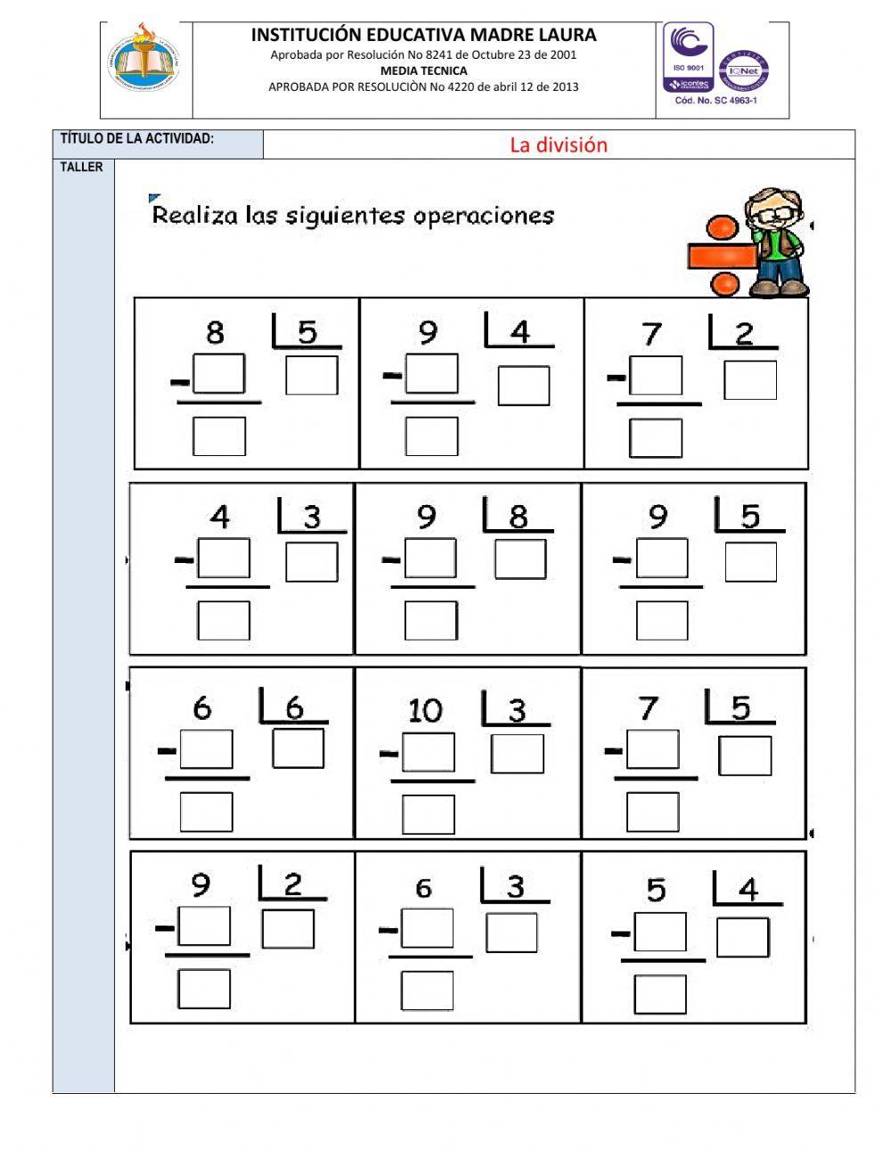 Hoja De Trabajo De Divisiones Con Resto Multiplicación Y División: