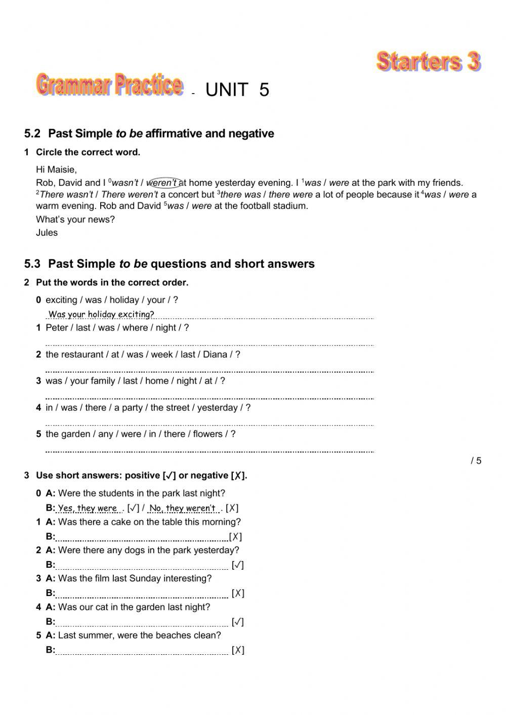 Grammar practice unit 5 interactive worksheet | Live Worksheets
