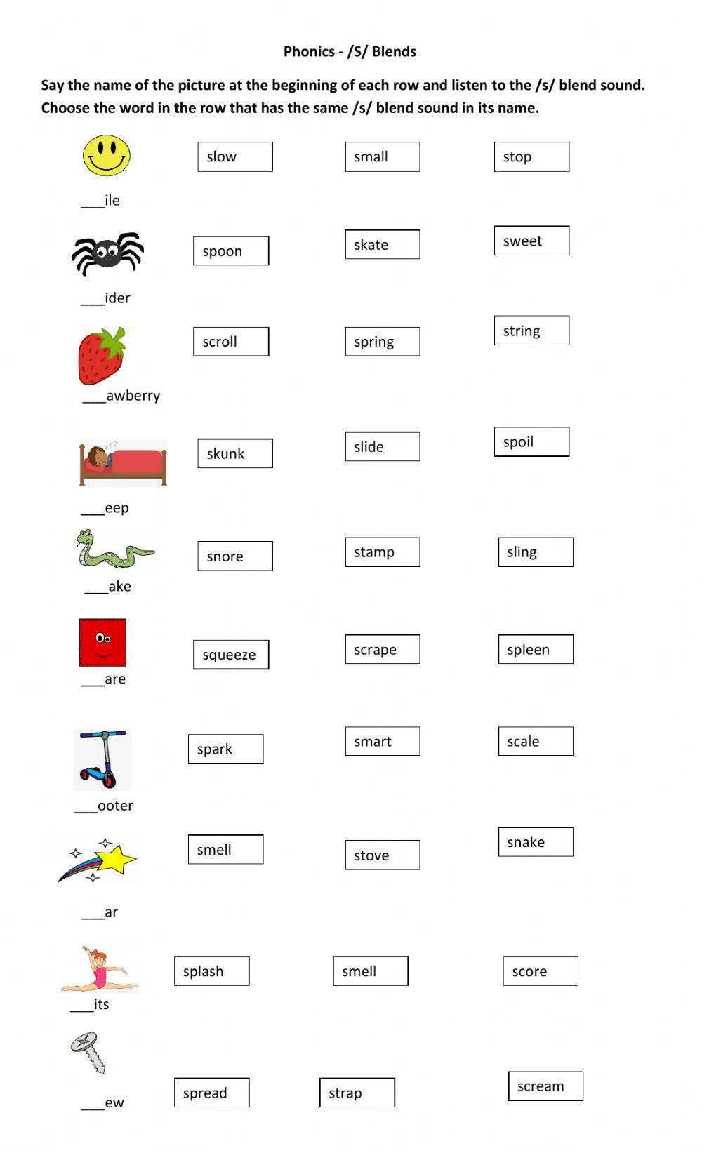 S Blends | Free Interactive Worksheets | 376763