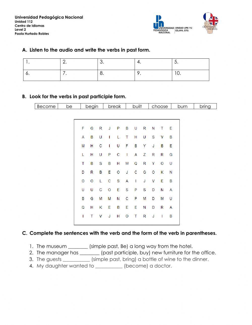 Quiz Verbs 376935 | PaolaRobles | LiveWorksheets