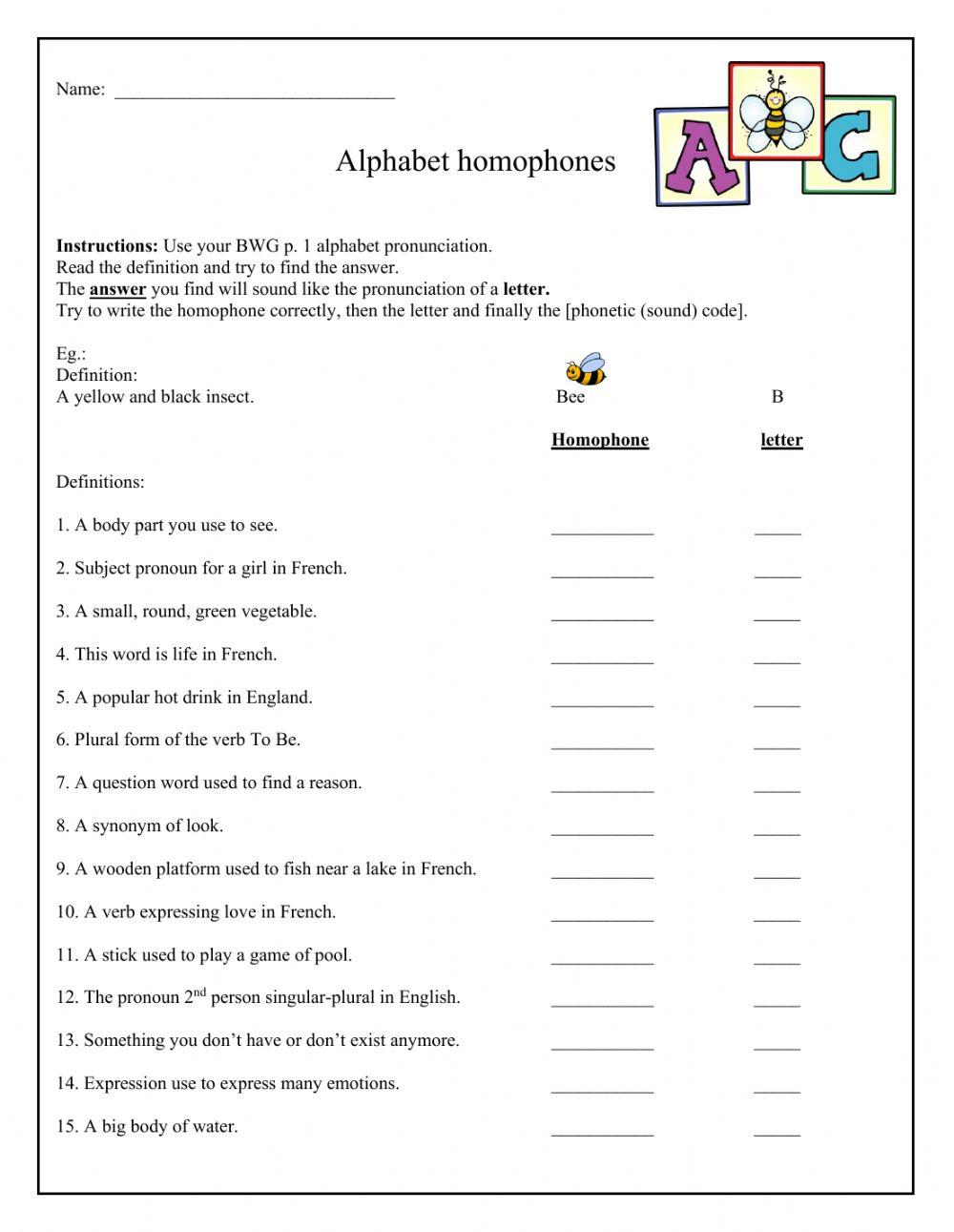 Alphabet Homophones online exercise for | Live Worksheets